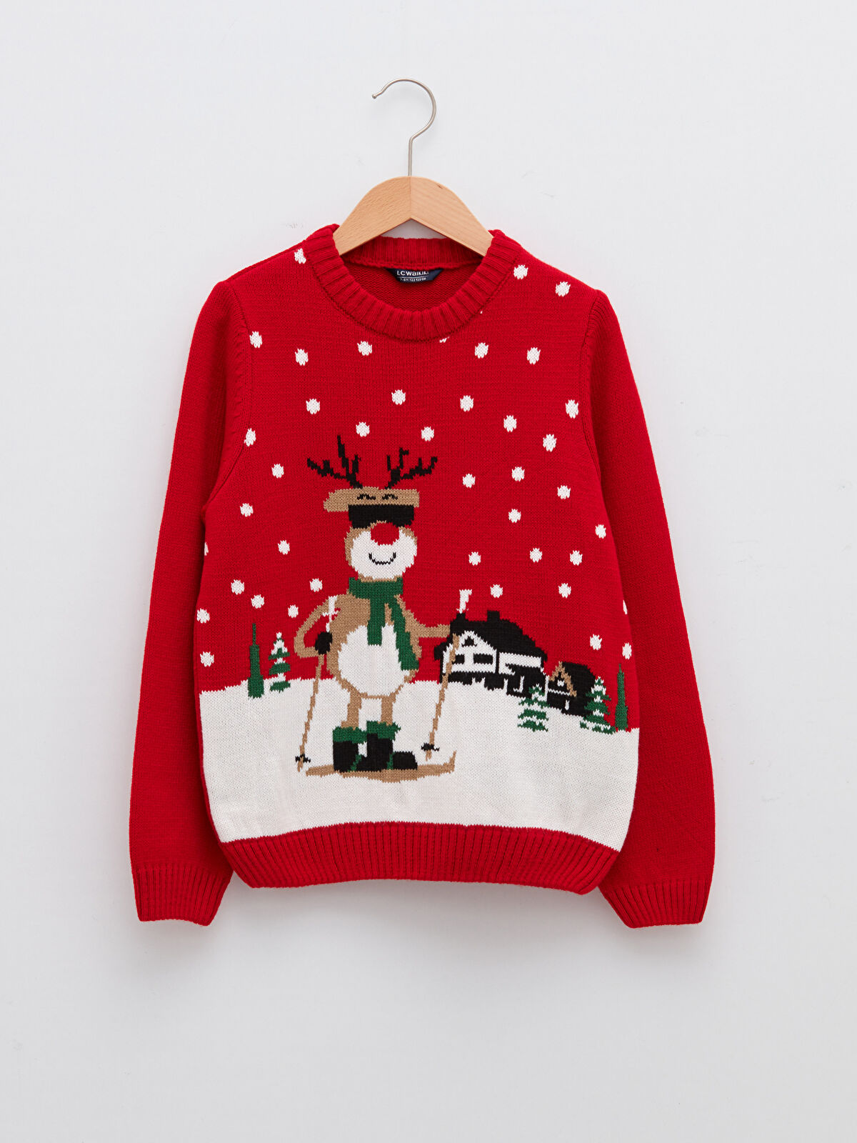 Bisiklet Yaka Yılbaşı Temalı Uzun Kollu Erkek Çocuk Triko Kazak