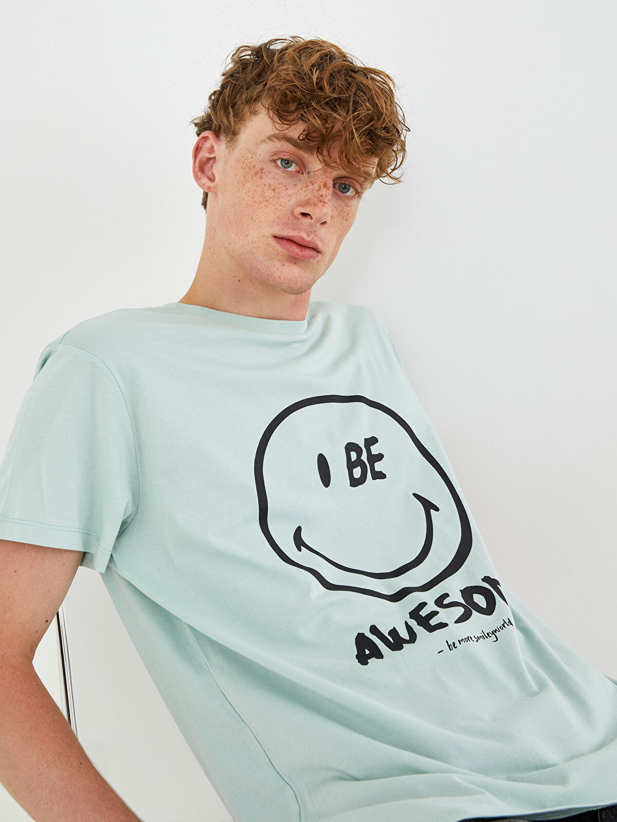 XSIDE Bisiklet Yaka Kısa Kollu Smiley Baskılı Penye Erkek Tişört