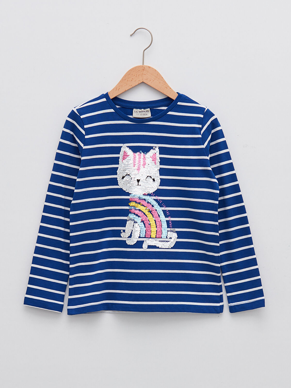 Bisiklet Yaka Çift Yönlü Payetli Uzun Kollu Kız Çocuk Tişört