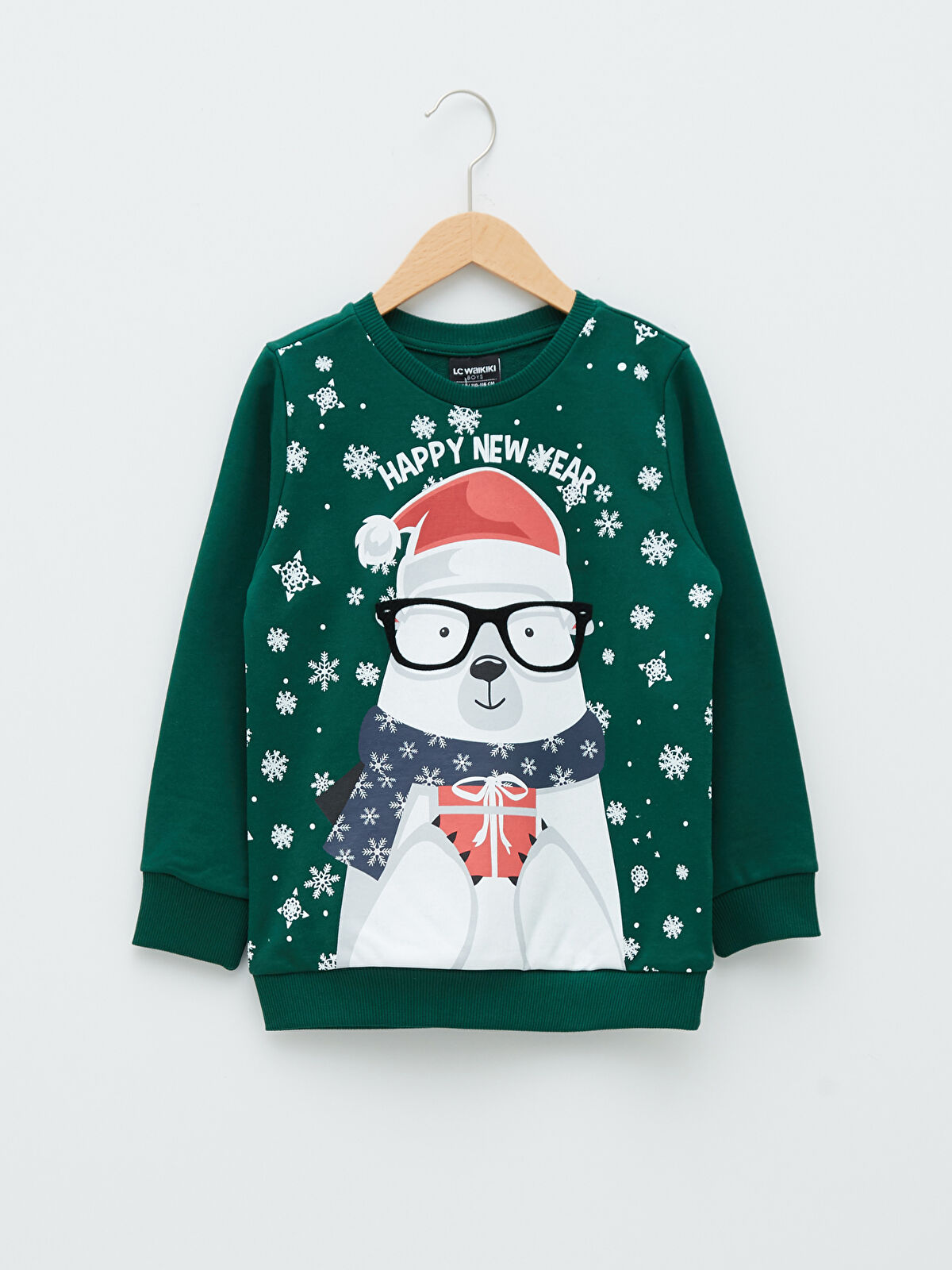 Bisiklet Yaka Yılbaşı Temalı Uzun Kollu Erkek Çocuk Sweatshirt Baba ve Oğul Kombini