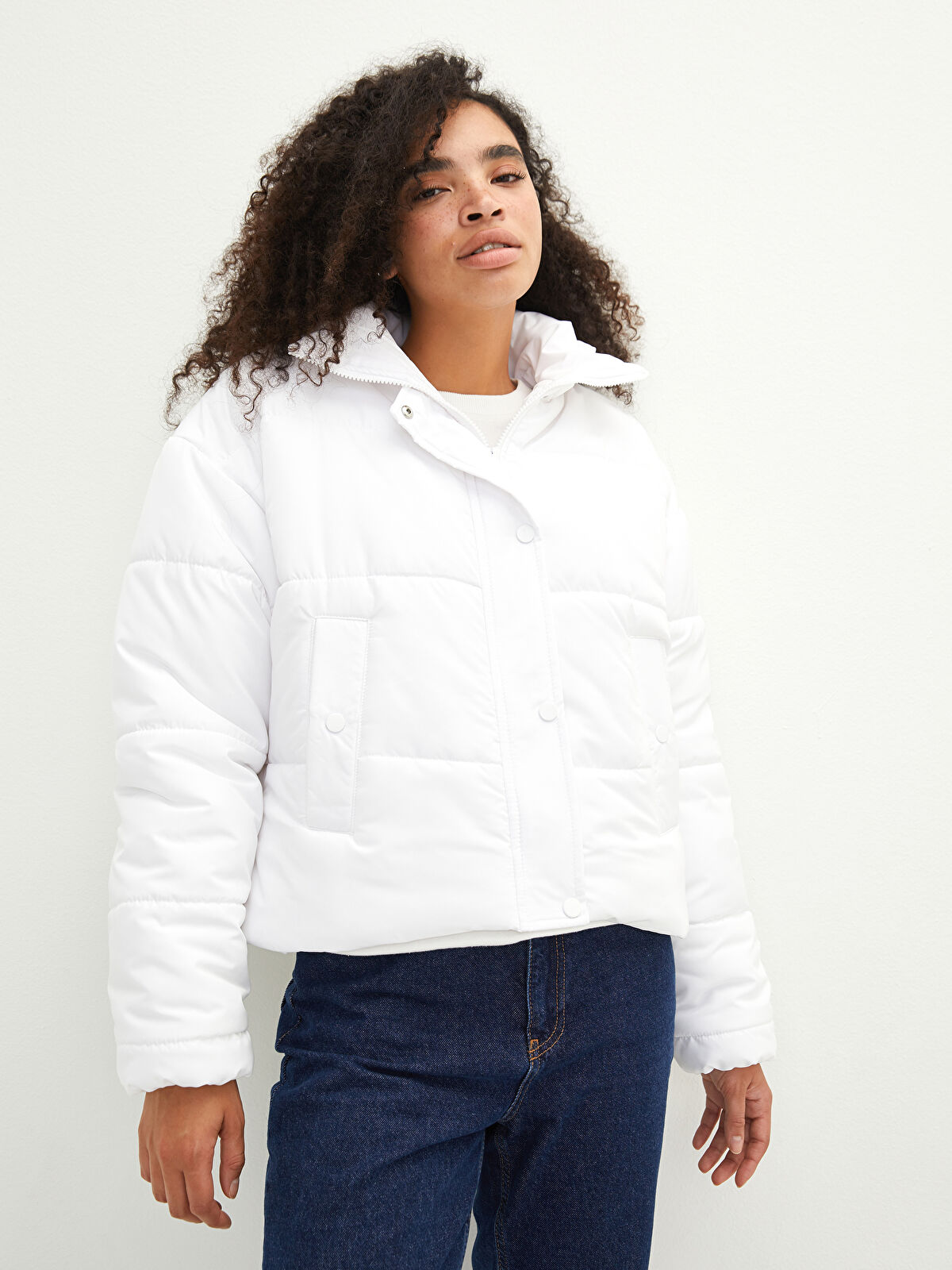 LCW CASUAL Dik Yaka Düz Cep Detaylı Uzun Kollu Kalın Kadın Şişme Mont