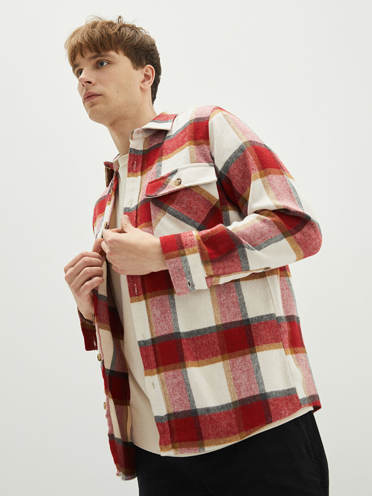 LCW CASUAL Regular Fit Uzun Kollu Ekose Gabardin Erkek Gömlek Ceket