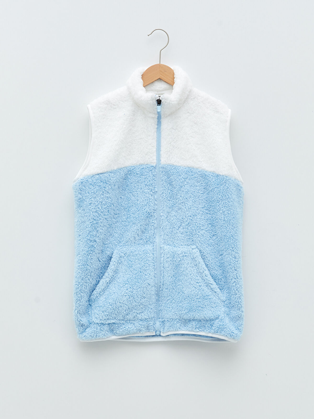 Dik Yaka Renk Bloklu Erkek Çocuk Fermuarlı Yelek