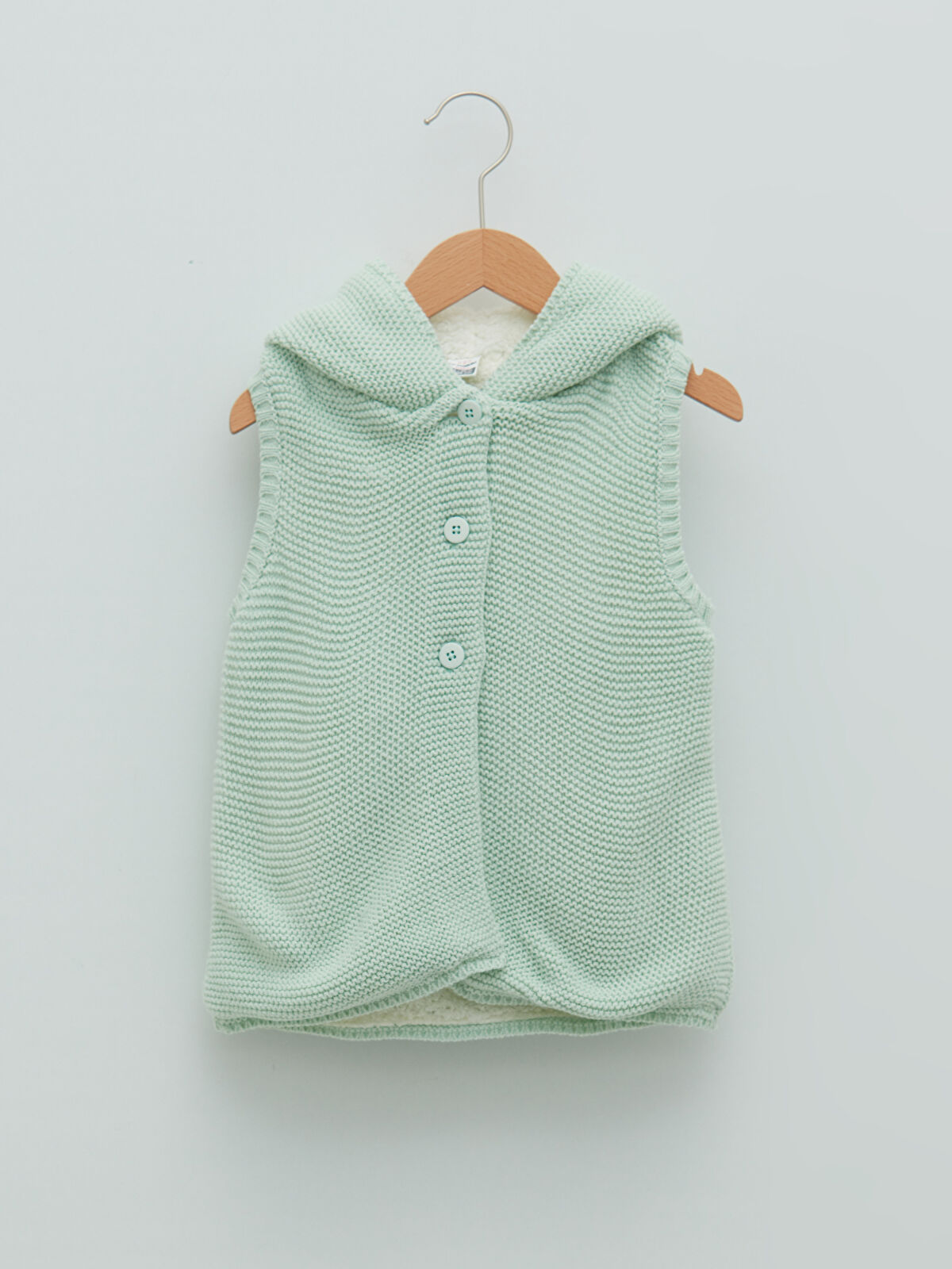 Kapüşonlu Kendinden Desenli Kız Bebek Yelek