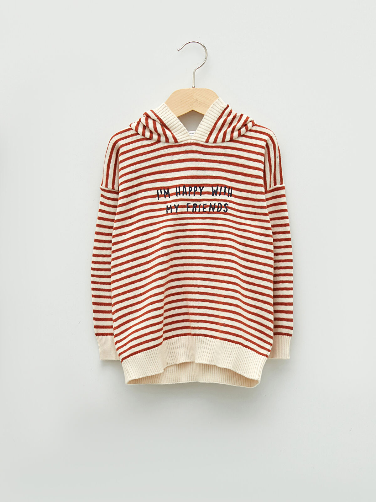 Kapüşonlu Uzun Kollu Çizgili Pamuklu Erkek Bebek Triko Kazak