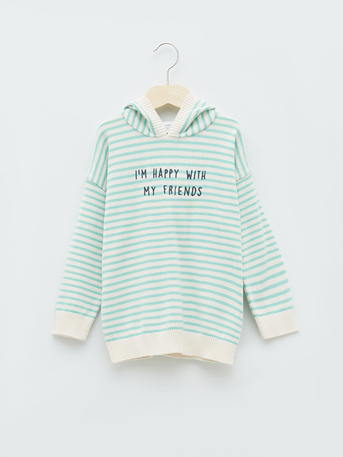 Kapüşonlu Uzun Kollu Çizgili Pamuklu Erkek Bebek Triko Kazak