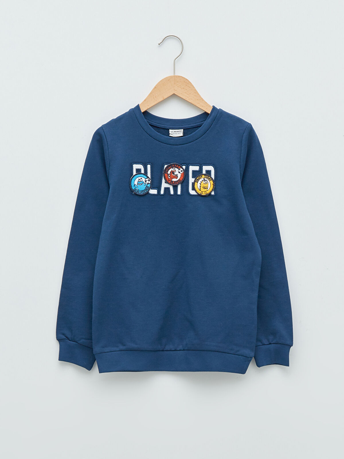 Bisiklet Yaka Aplike Nakışlı Uzun Kollu Erkek Çocuk Sweatshirt