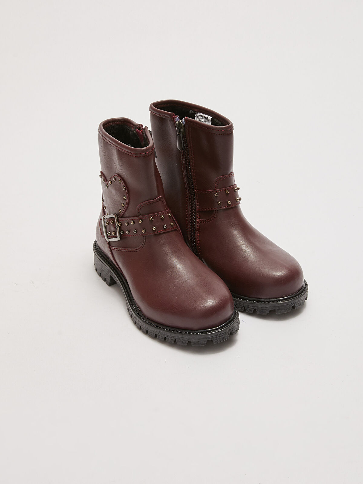 Deri Görünümlü Toka Detaylı Fermuarlı Kız Çocuk Bot