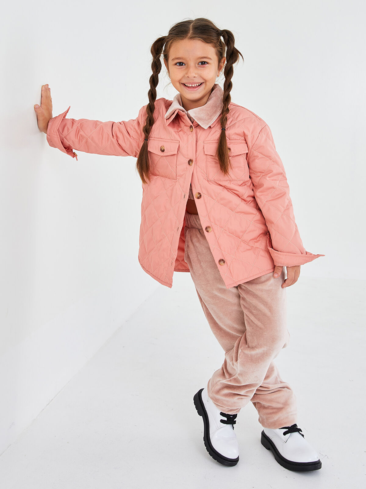 Gömlek Yaka Kapitone Desenli Kız Çocuk Mont