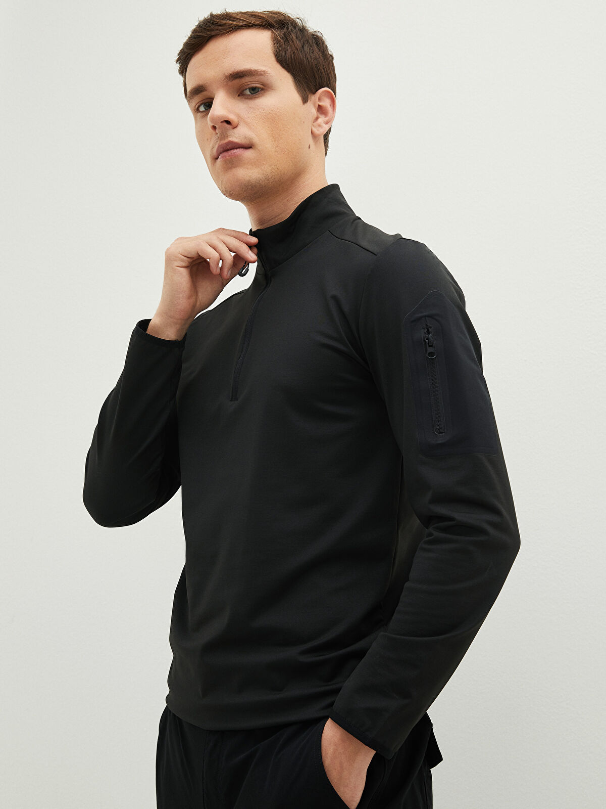 Outdoor Slim Fit Dik Yaka Uzun Kollu Erkek Sweatshirt