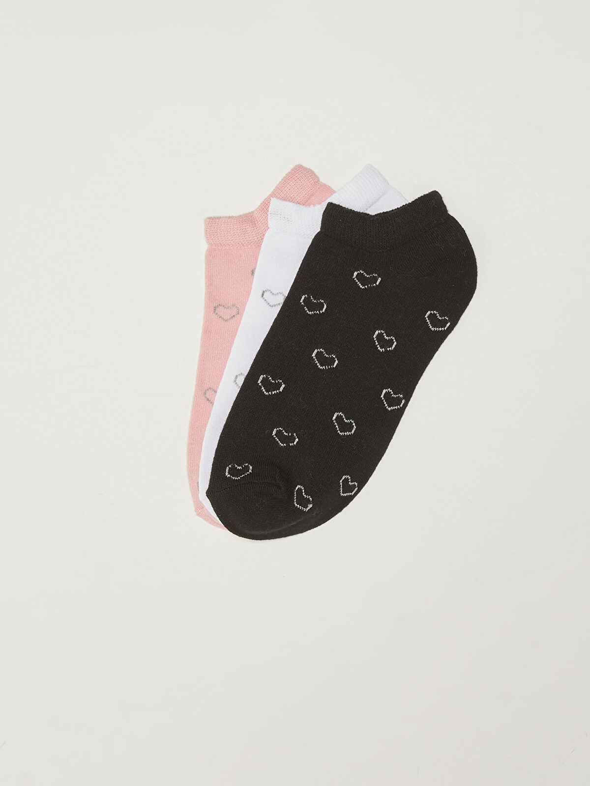Kalp Desenli Kadın Patik Çorap 3'lü Paket