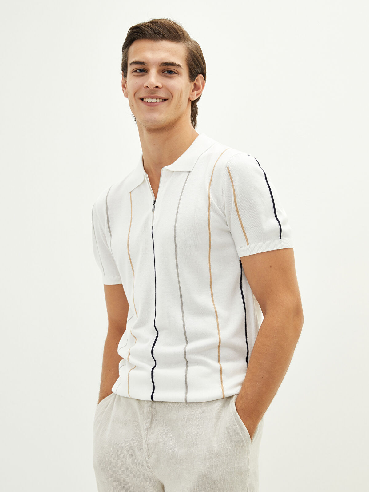 LCW VISION Polo Yaka Kısa Kollu Çizgili Erkek Triko Kazak