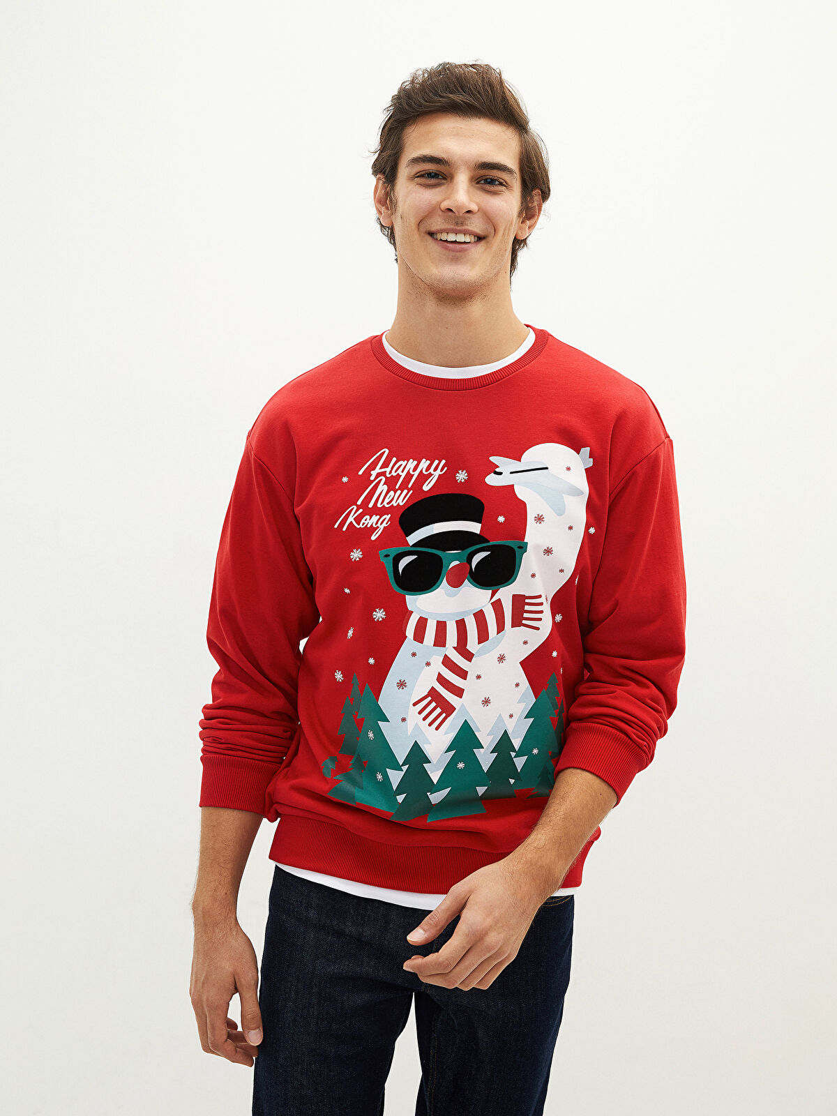 LCW CASUAL Bisiklet Yaka Uzun Kollu Yılbaşı Temalı Erkek Sweatshirt Baba ve Oğul Kombini