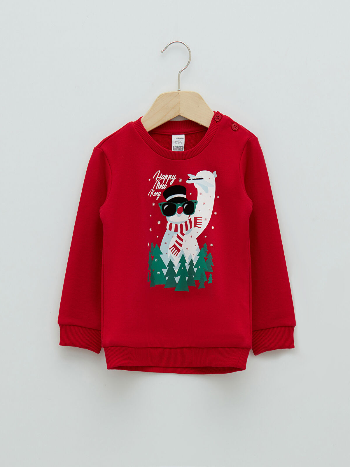 Bisiklet Yaka Uzun Kollu Yılbaşı Temalı Erkek Bebek Sweatshirt Baba ve Oğul Kombini