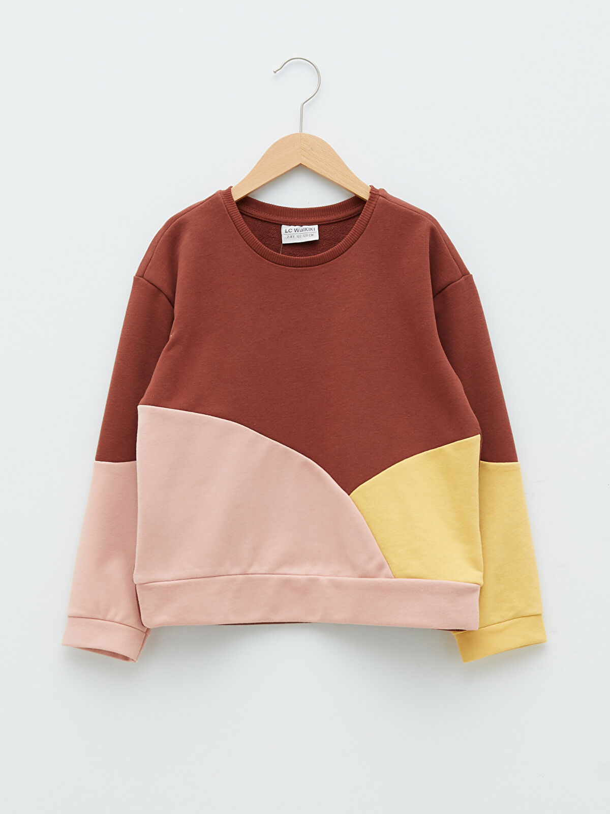 Bisiklet Yaka Renk Bloklu Uzun Kollu Kız Çocuk Sweatshirt