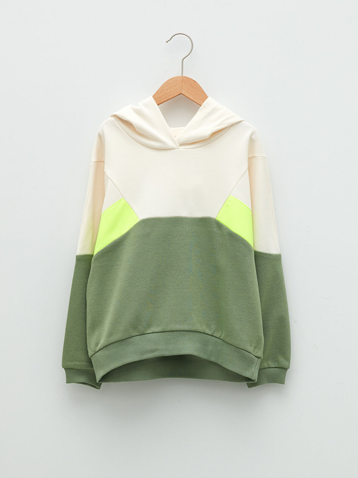 Kapüşonlu Renk Bloklu Uzun Kollu Kız Çocuk Sweatshirt