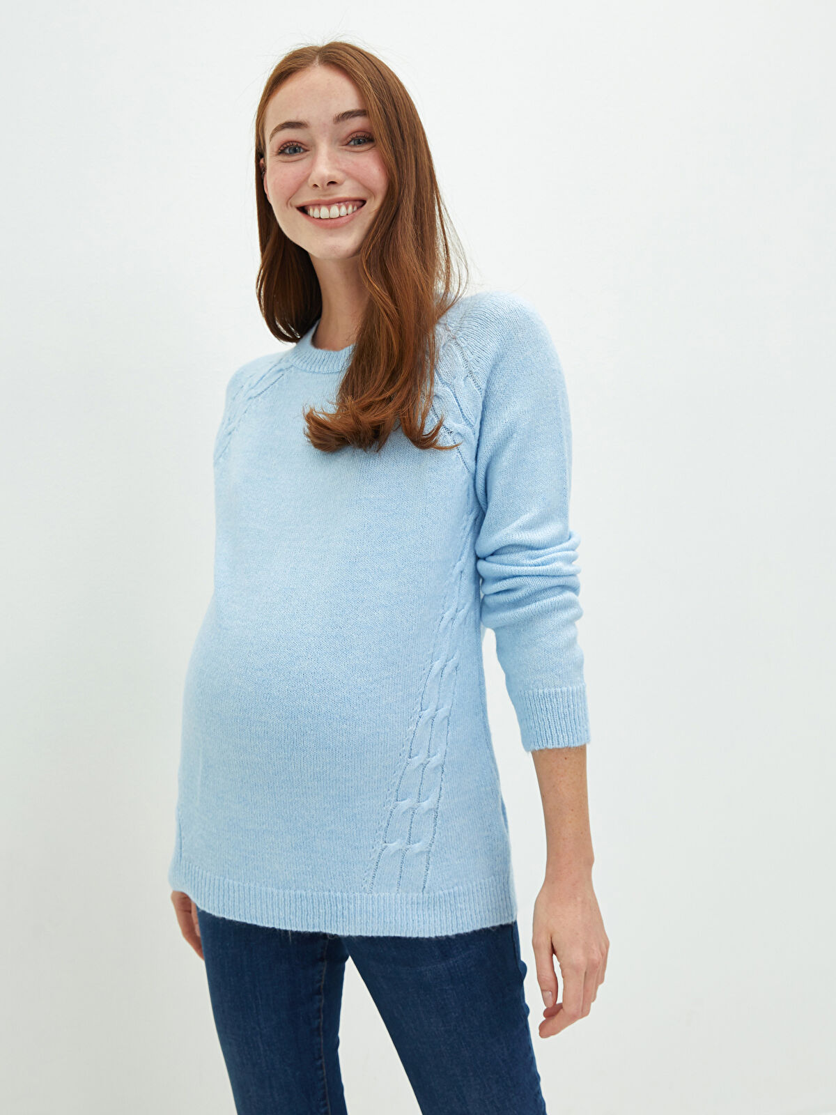 Bisiklet Yaka Uzun Kollu Kendinden Desenli Hamile Triko Kazak Bisiklet Yaka Uzun Kollu Kendinden Desenli Hamile Triko Kazak