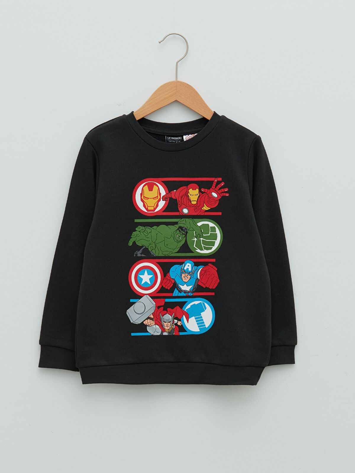 Bisiklet Yaka Avengers Baskılı Uzun Kollu Erkek Çocuk Sweatshirt