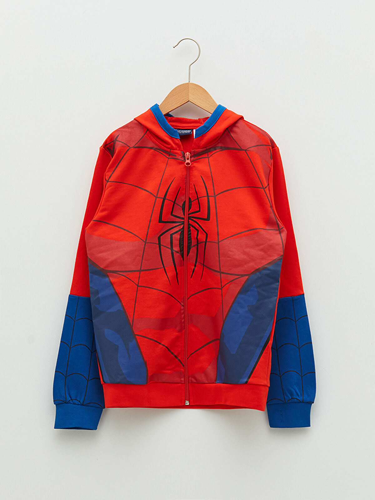 Kapüşonlu Spiderman Baskılı Uzun Kollu Erkek Çocuk Fermuarlı Sweatshirt