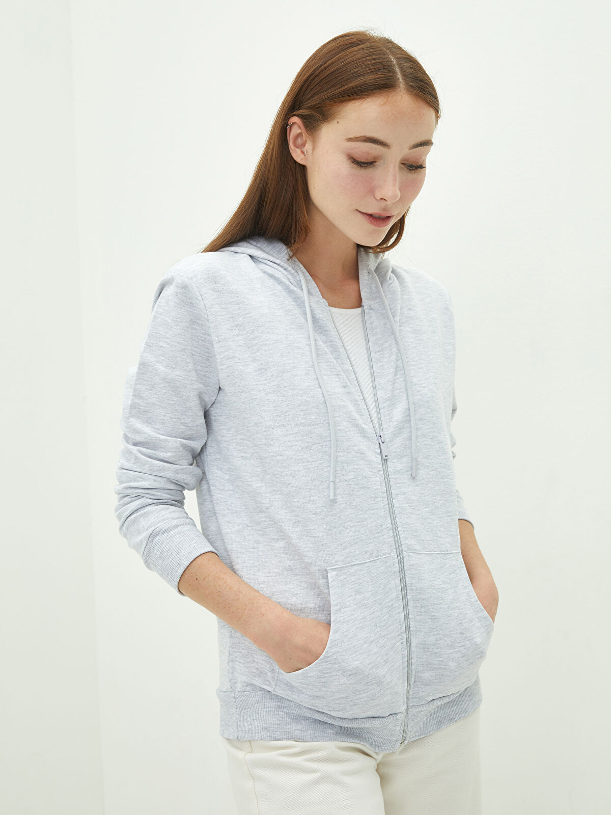 LCW BASIC Kapüşon Yaka Düz Uzun Kollu Kadın Hırka