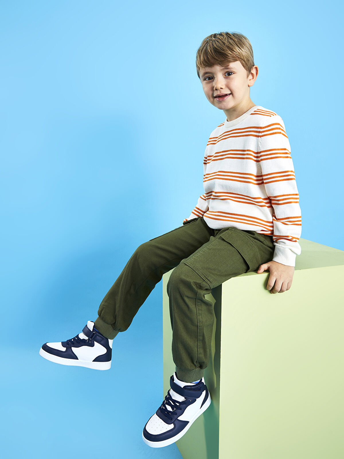 Beli Lastikli Gabardin Erkek Çocuk Kargo Pantolon