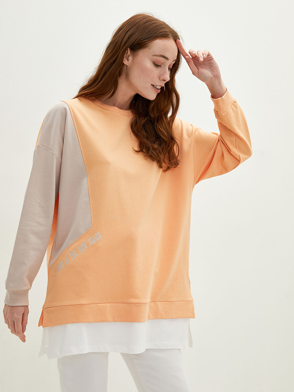 MODEST Bisiklet Yaka Renk Bloklu Uzun Kollu Kadın Tunik