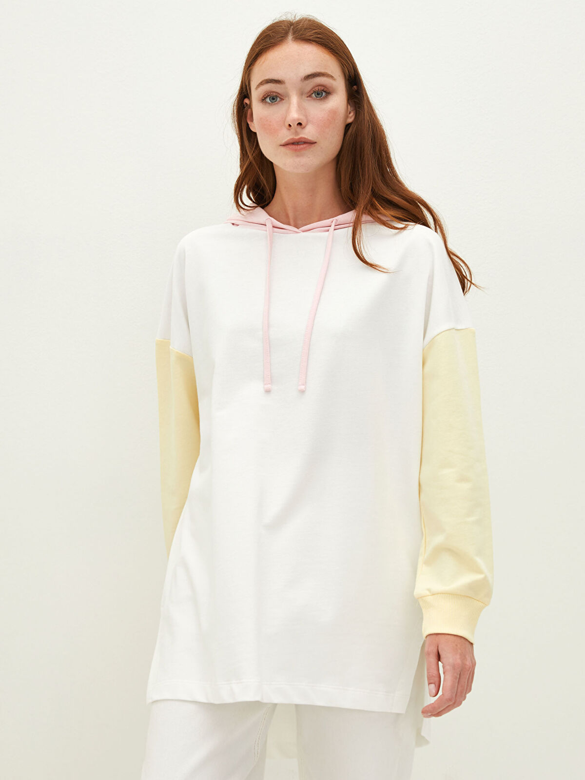 MODEST Kapüşon Yaka Renk Bloklu Uzun Kollu Kadın Tunik