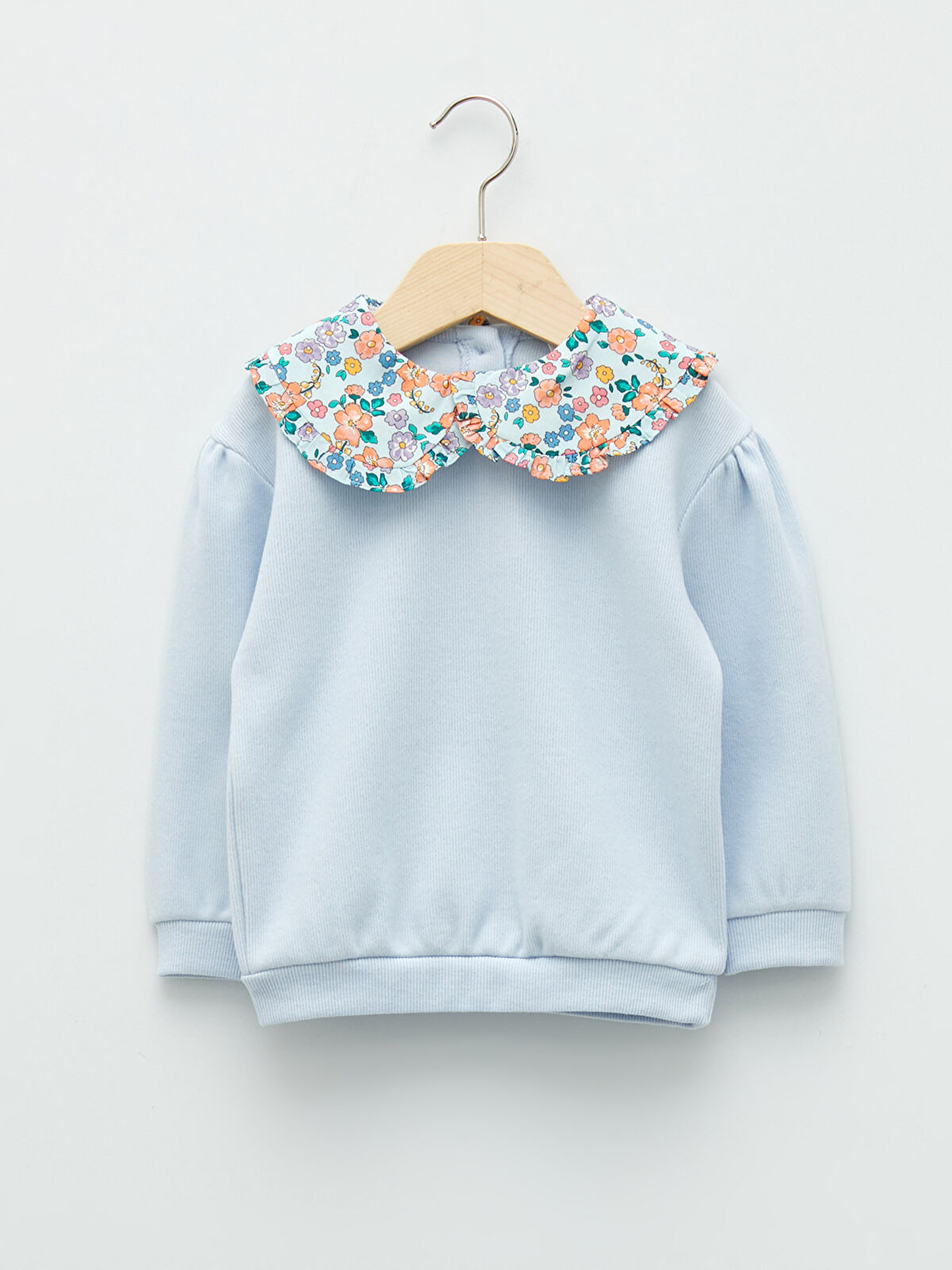 Yakası Desenli Uzun Kollu Kız Bebek Sweatshirt