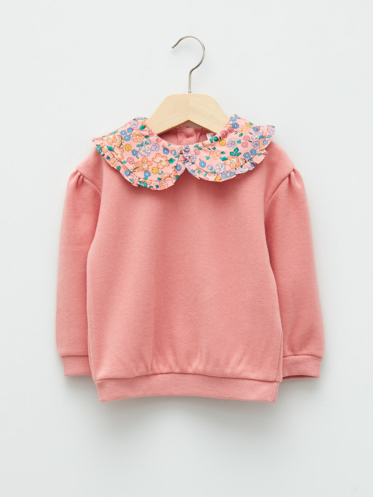 Yakası Desenli Uzun Kollu Kız Bebek Sweatshirt