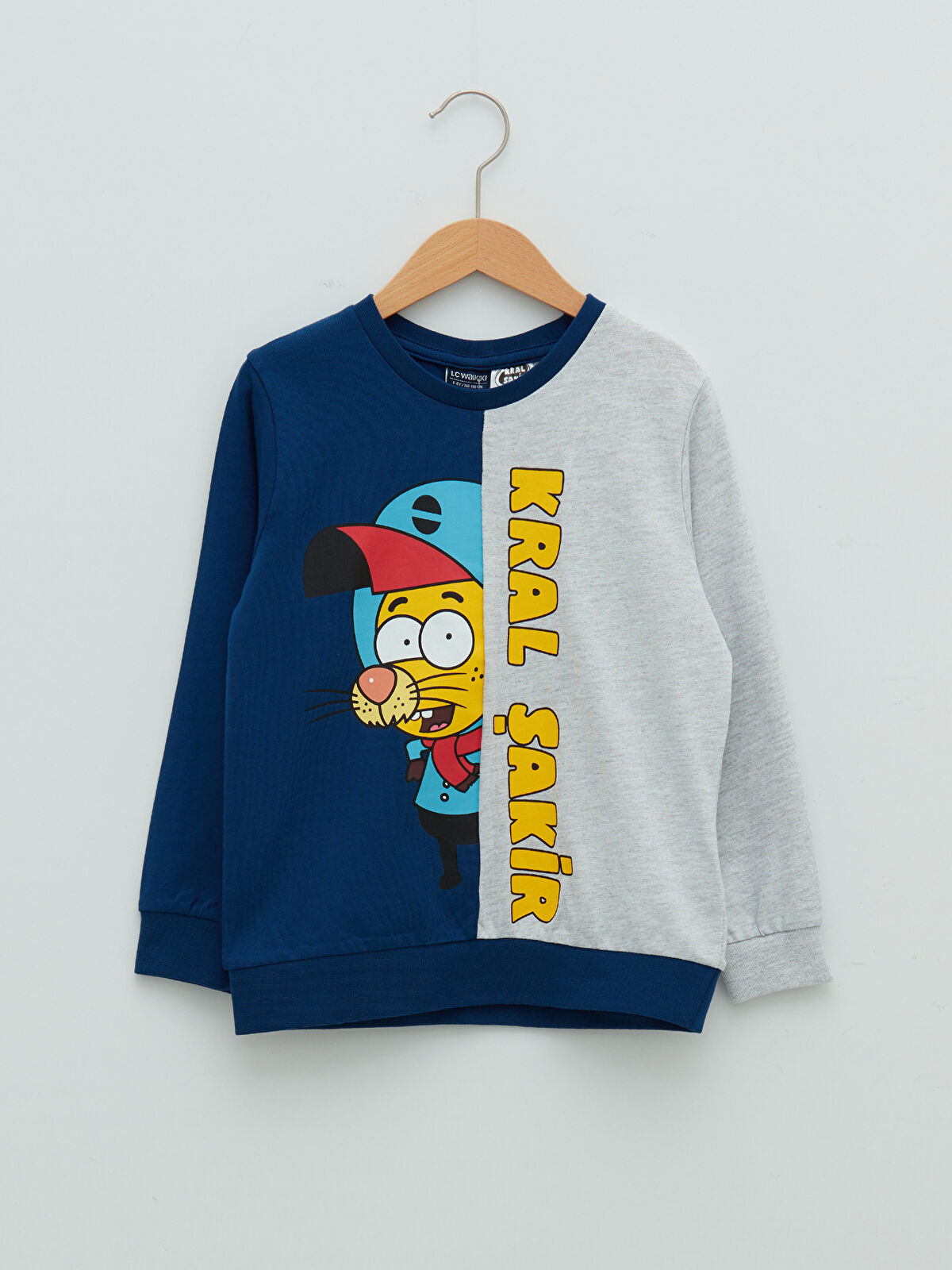 Bisiklet Yaka Kral Şakir Baskılı Uzun Kollu Erkek Çocuk Sweatshirt