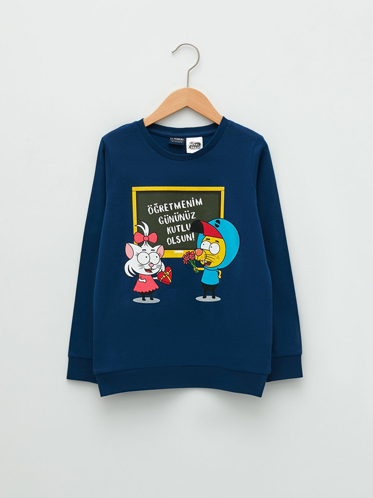 Bisiklet Yaka Kral Şakir Baskılı Uzun Kollu Erkek Çocuk Sweatshirt