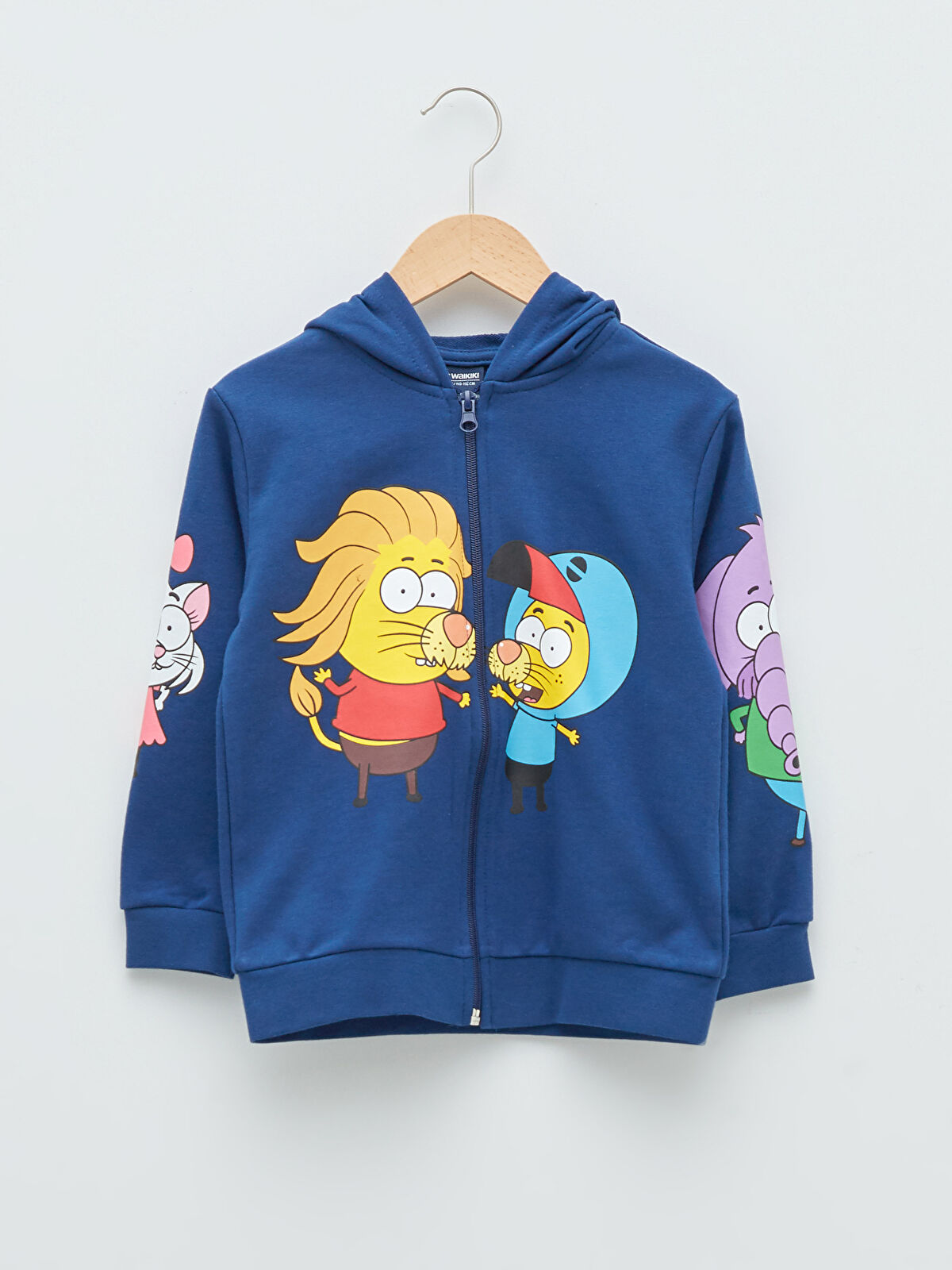 Kapüşonlu Kral Şakir Baskılı Uzun Kollu Erkek Çocuk Fermuarlı Sweatshirt