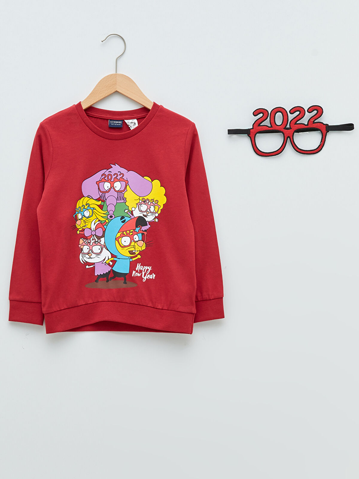 Bisiklet Yaka Kral Şakir Baskılı Yılbaşı Temalı Uzun Kollu Erkek Çocuk Sweatshirt ve Maske