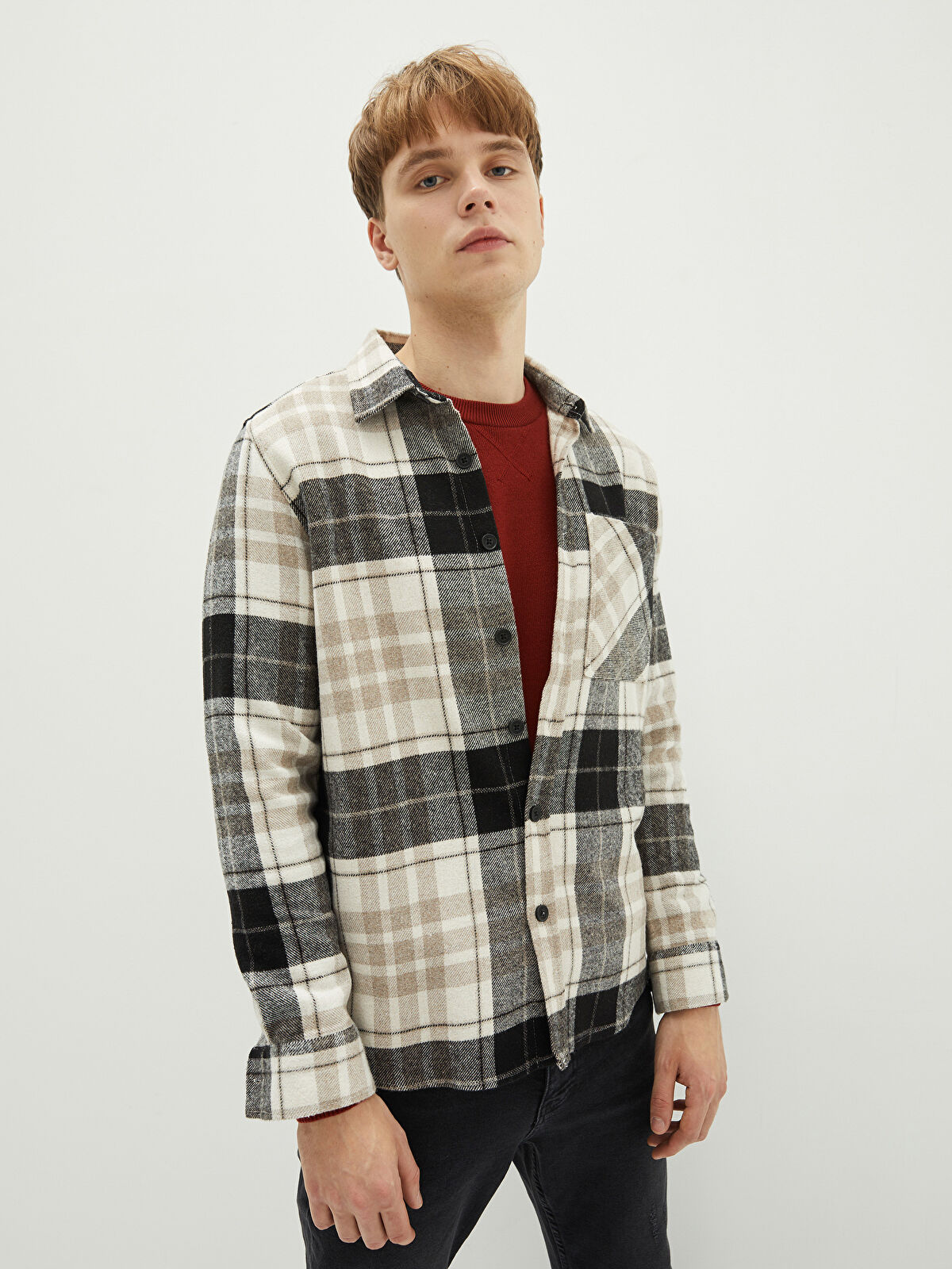 LCW CASUAL Regular Fit Uzun Kollu Ekose Erkek Gömlek Ceket