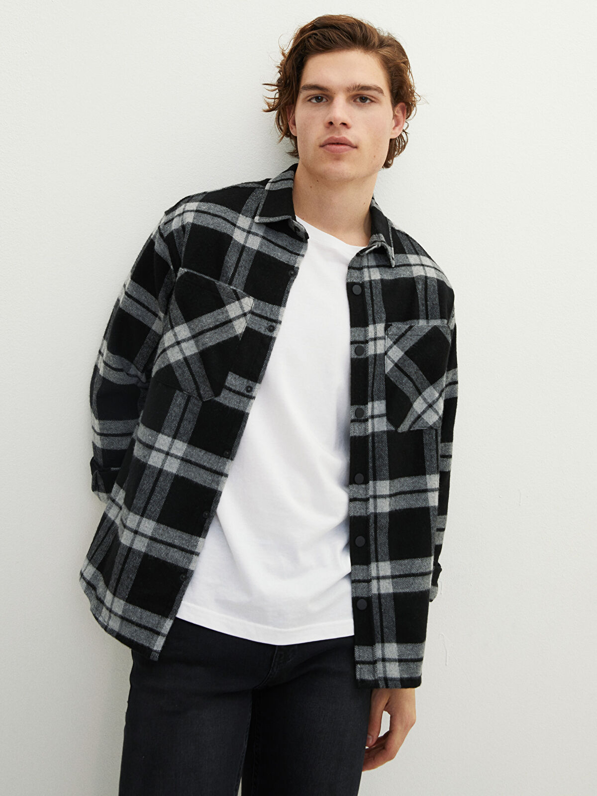 LCW CASUAL Regular Fit Uzun Kollu Ekose Gabardin Erkek Gömlek Ceket