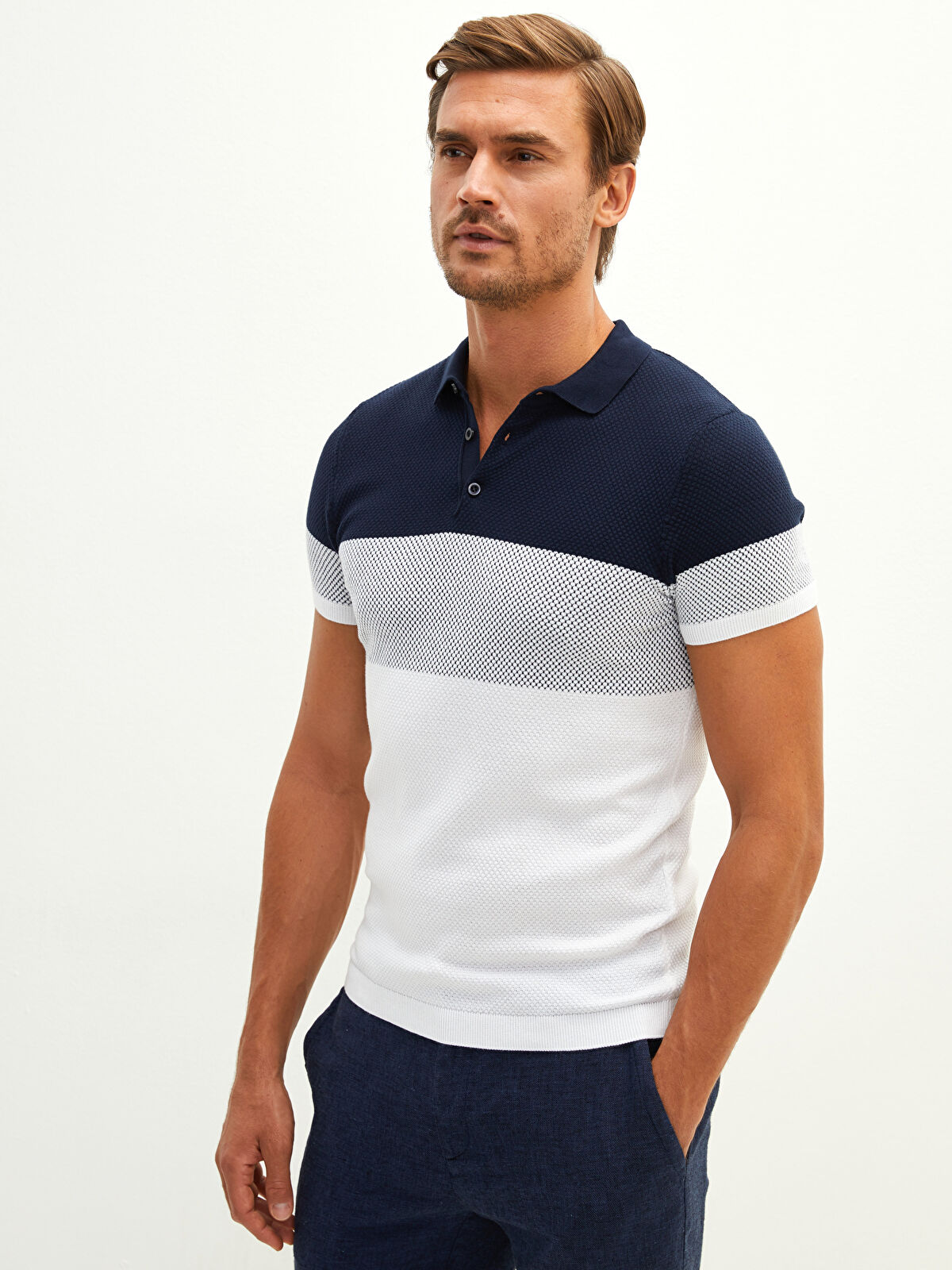 LCW VISION Polo Yaka Kısa Kollu Renk Bloklu Erkek Kazak