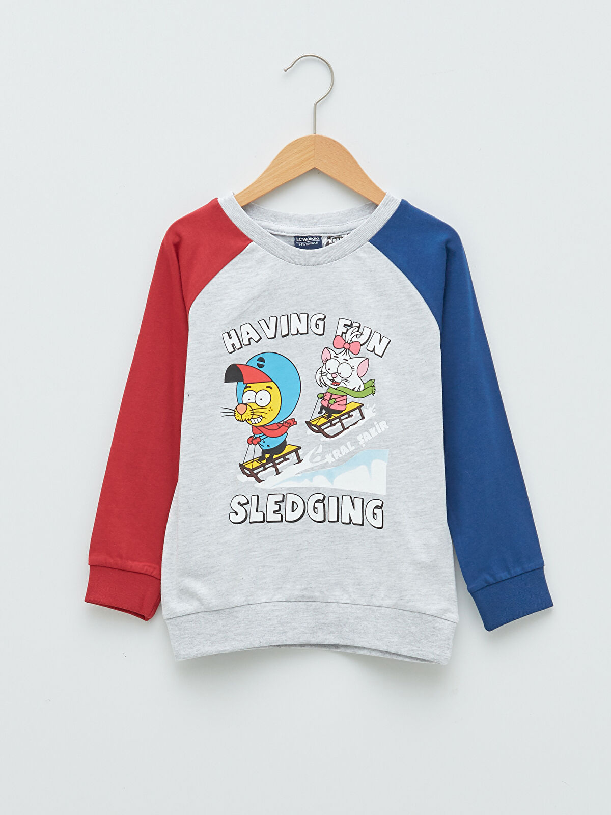 Bisiklet Yaka Kral Şakir Baskılı Uzun Kollu Erkek Çocuk Sweatshirt