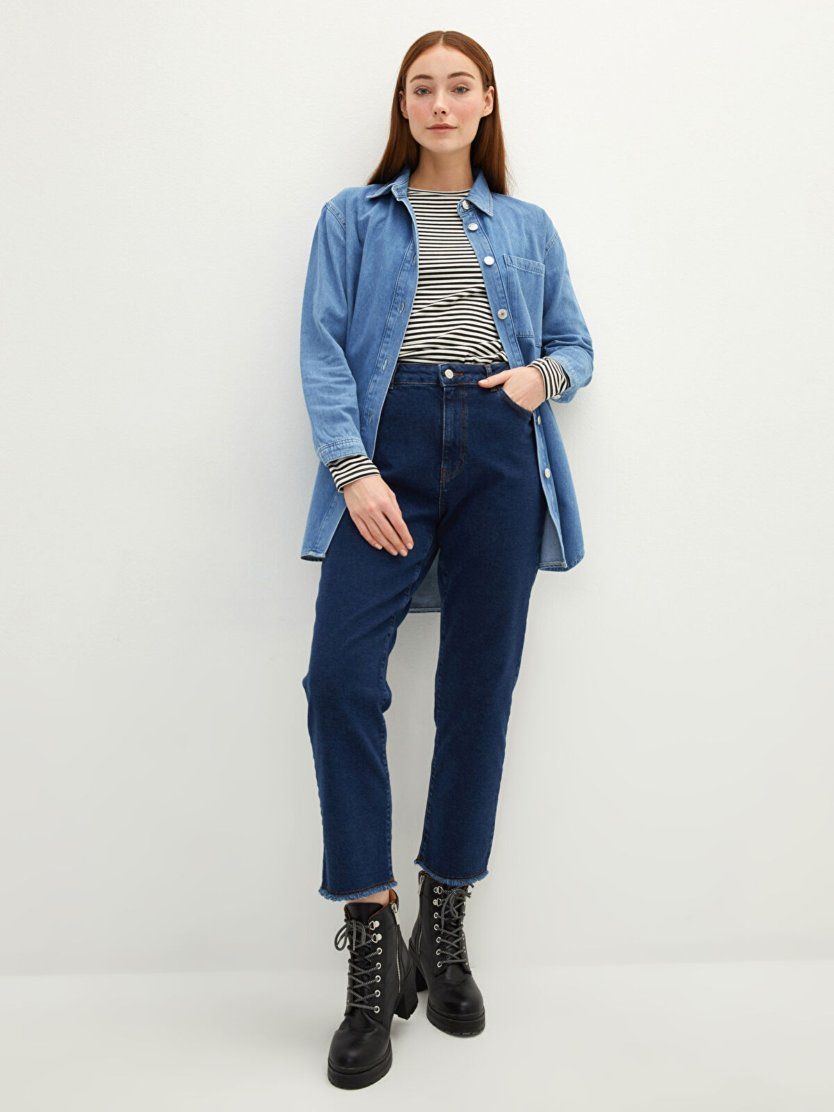 MODEST Yüksek Bel Standart Fit Cep Detaylı Rodeo Kadın Jean Pantolon