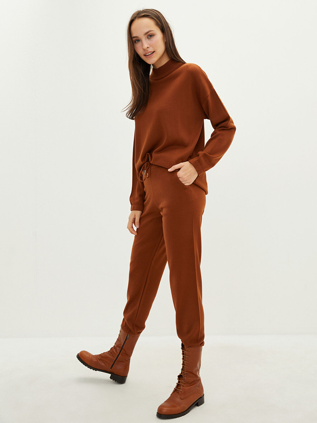 MODEST Beli Lastikli Düz Kadın Triko Jogger Pantolon