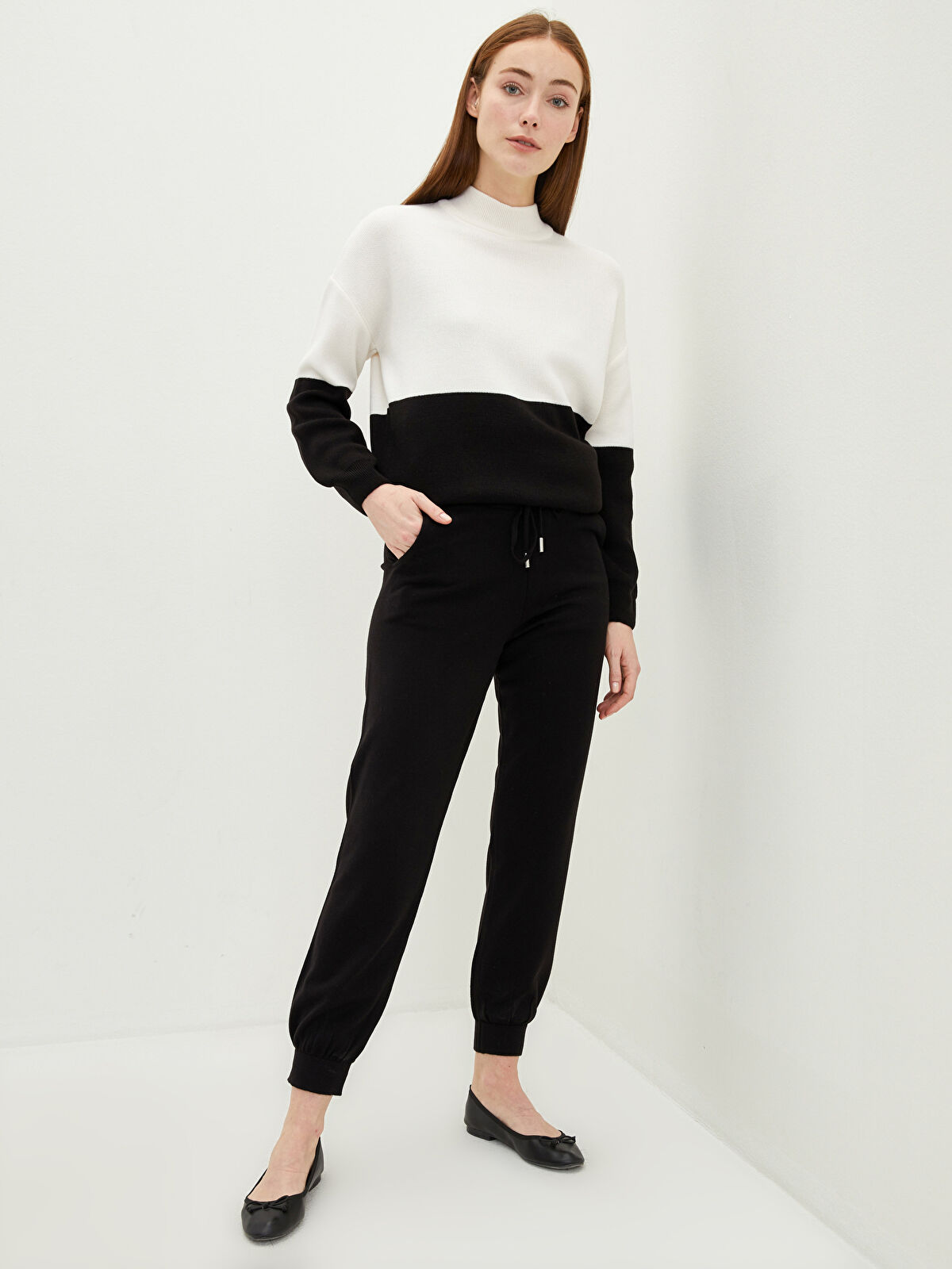 MODEST Beli Lastikli Düz Kadın Triko Jogger Pantolon