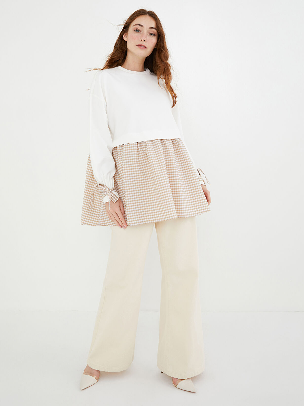 MODEST Bisiklet Yaka Ekose Uzun Kollu Kadın Tunik