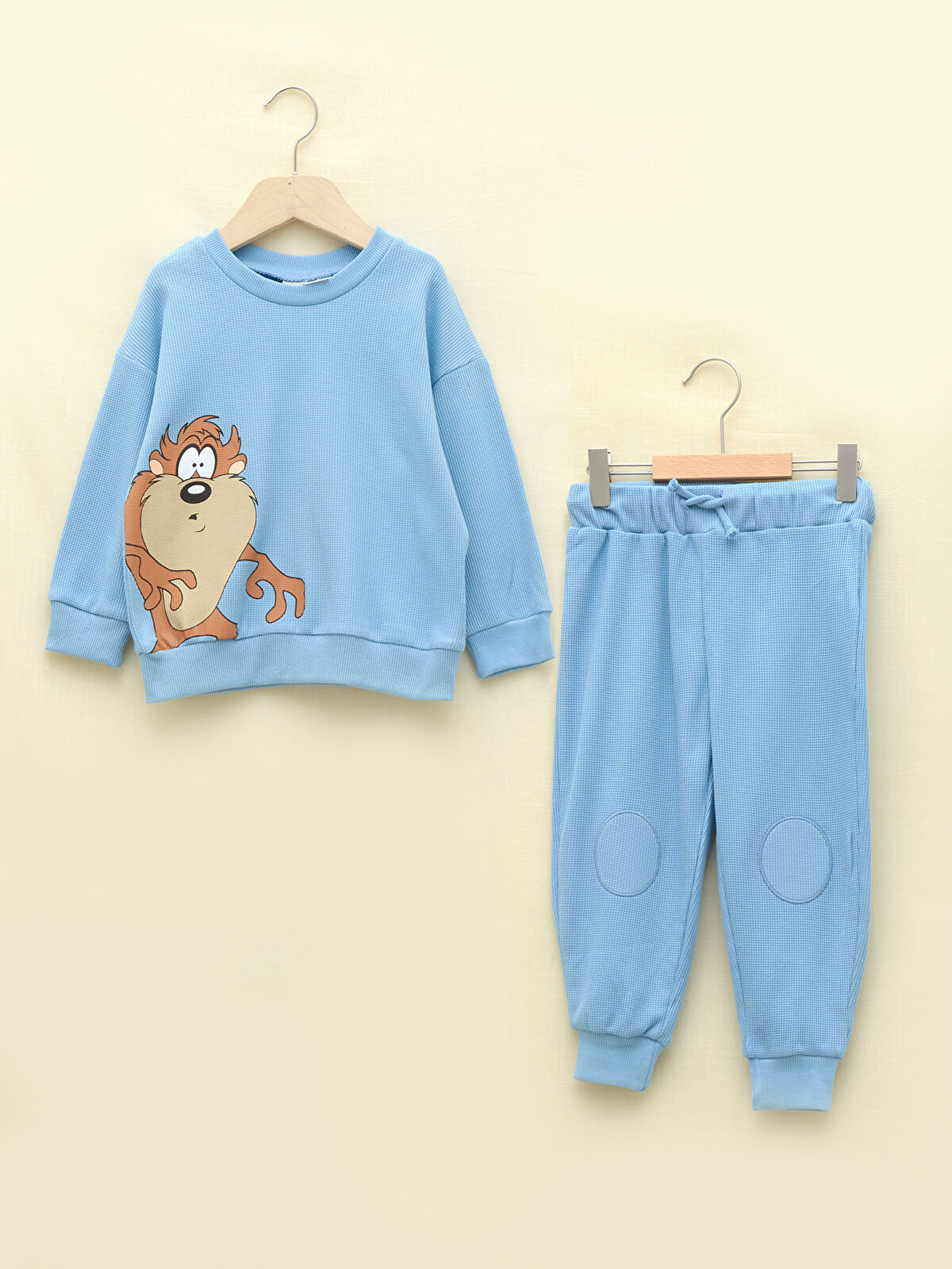 LCW GREEN Bisiklet Yaka Uzun Kollu Looney Tunes Baskılı Organik Pamuklu Erkek Bebek Sweatshirt ve Tayt 2'li Takım