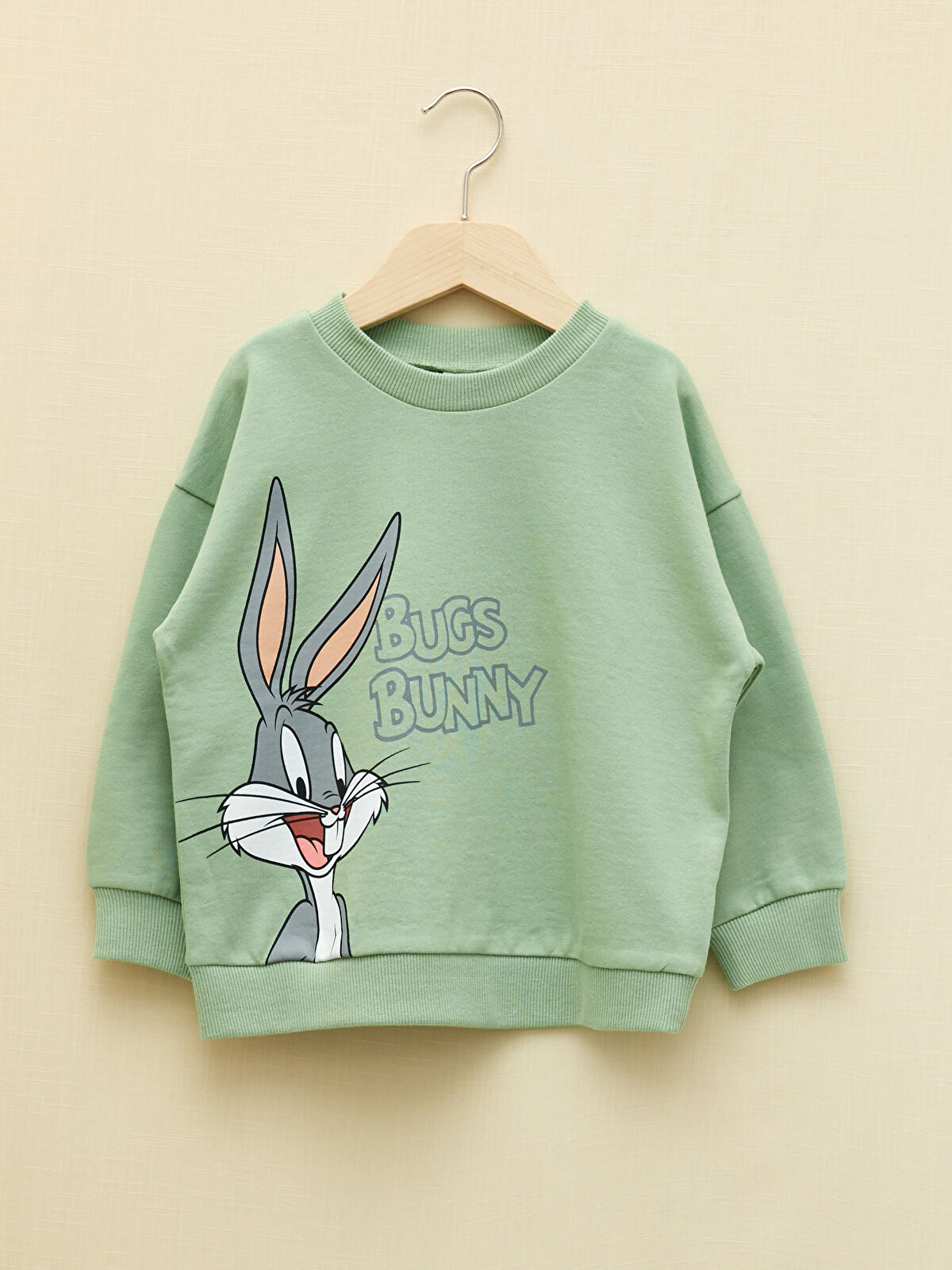 LCW GREEN Bisiklet Yaka Uzun Kollu Bugs Bunny Baskılı Organik Pamuklu Erkek Bebek Sweatshirt