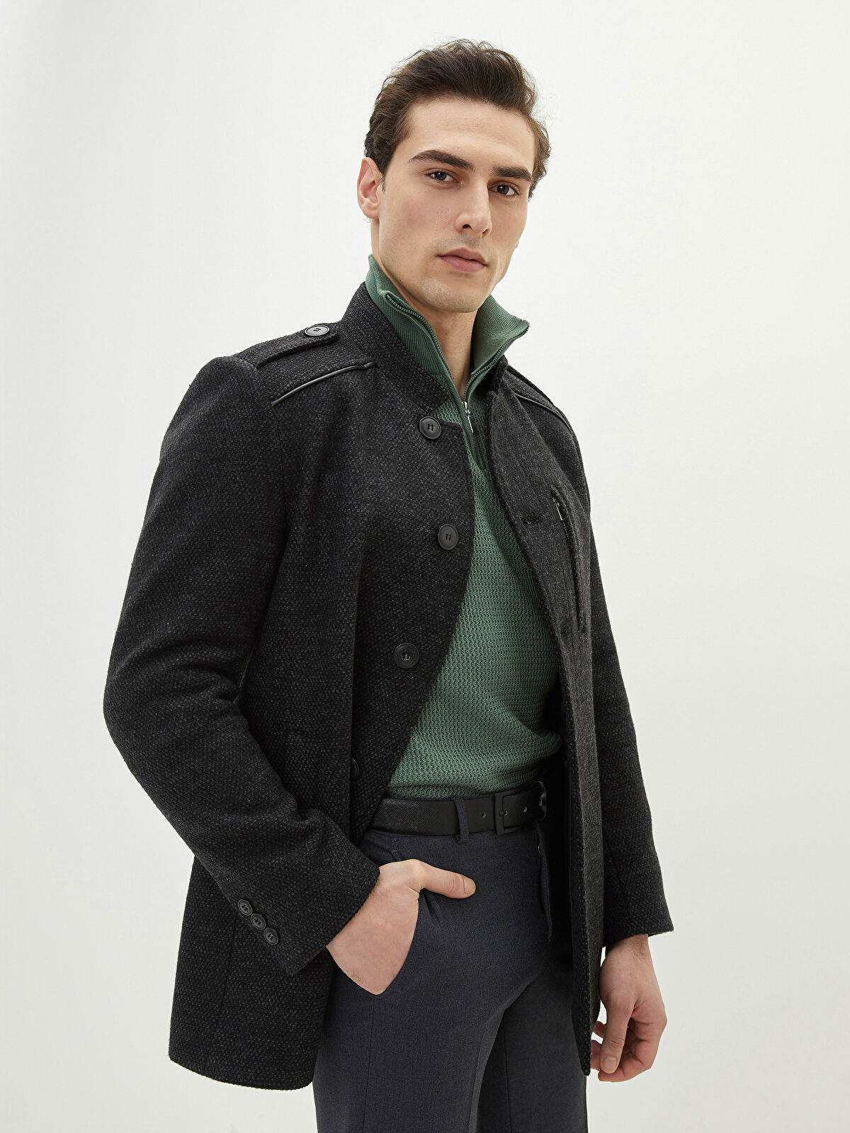 LCW CLASSIC Standart Kalıp Dik Yaka Erkek Kaşe Kaban