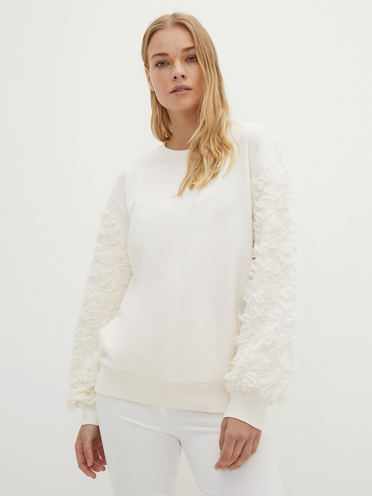 Bisiklet Yaka Düz Uzun Kollu Kadın Sweatshirt Anne Kız Kombini