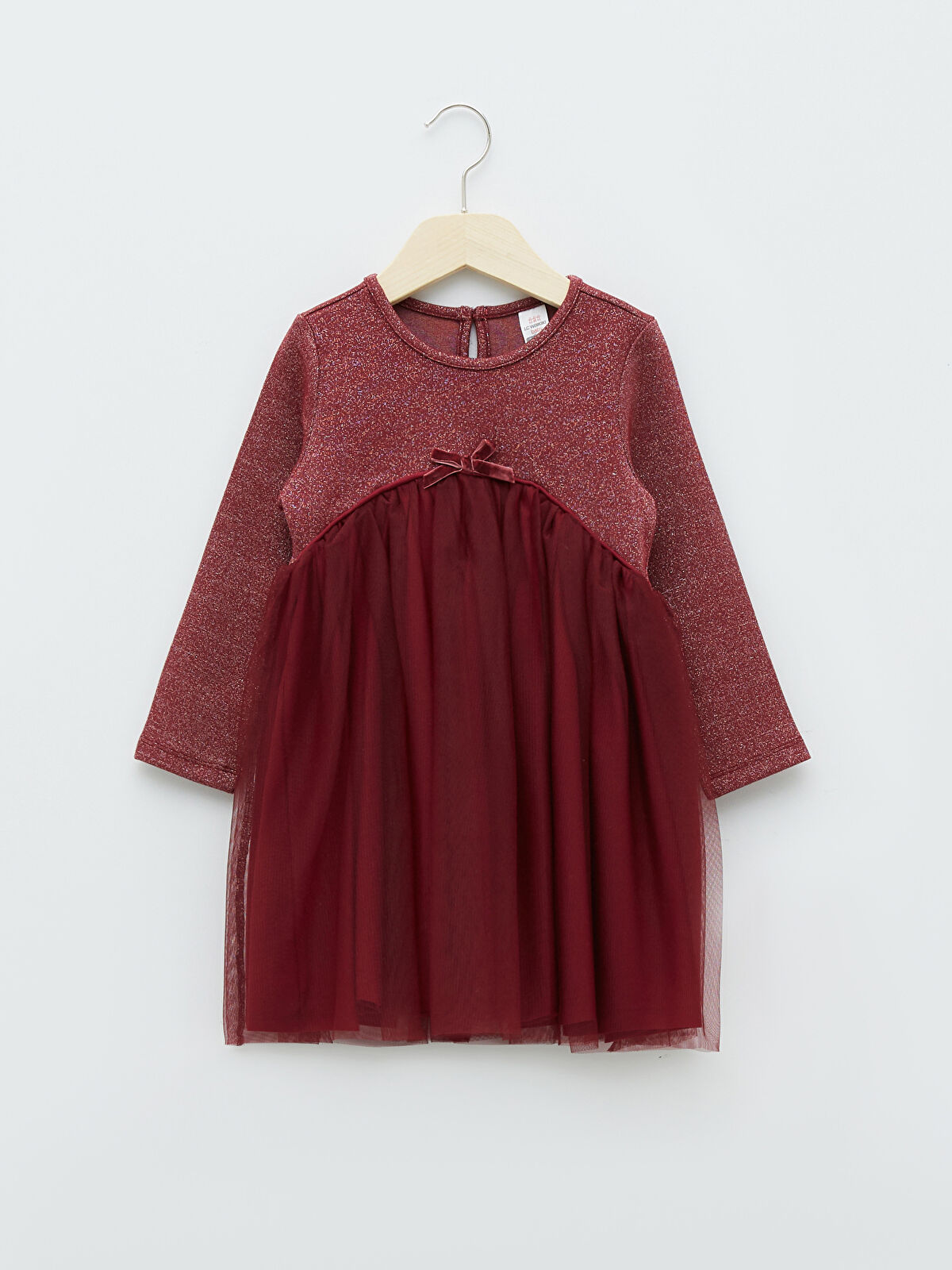 Bisiklet Yaka Uzun Kollu Tül Etekli Kız Bebek Elbise