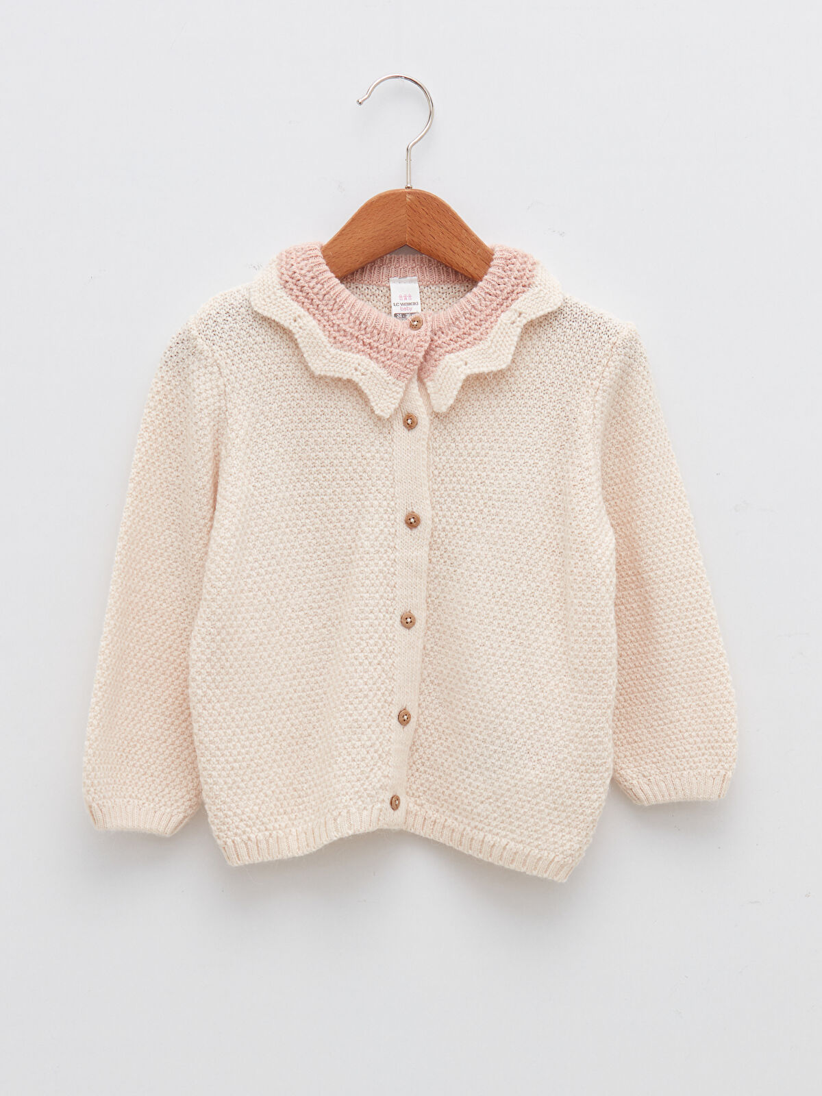 Bebe Yaka Uzun Kollu Kız Bebek Triko Hırka