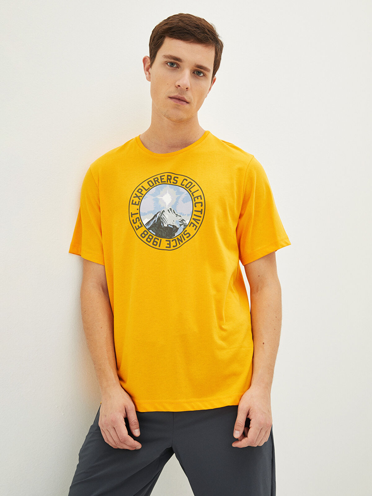 Outdoor Bisiklet Yaka Kısa Kollu Baskılı Erkek Tişört