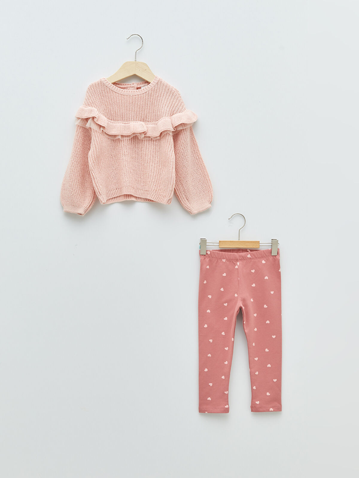Bisiklet Yaka Uzun Kollu Kız Bebek Triko Kazak ve Tayt 2'li Takım