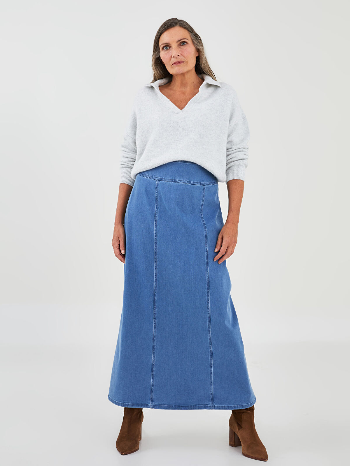 LCW GRACE Beli Fermuarlı Düz Dar Kalıp Kadın Rodeo Jean Etek